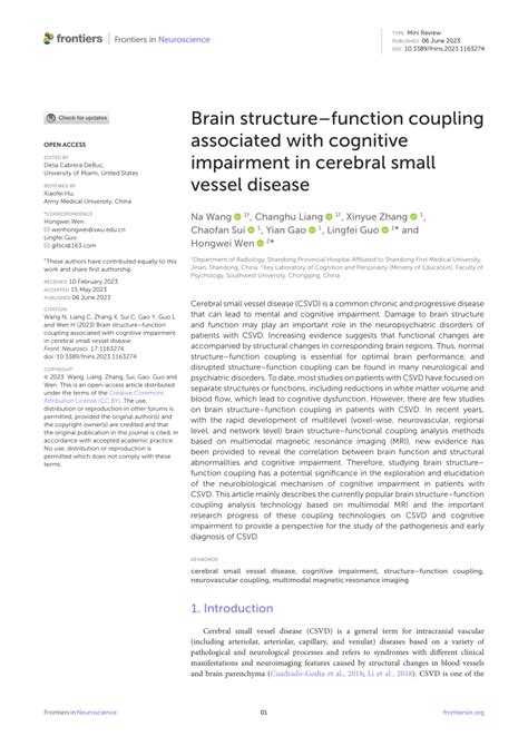 PDF Brain Structurefunction Coupling Associated With Cognitive Impairment In Cerebral Small