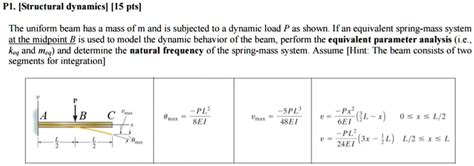 Solved Text P1 [structural Dynamics] [15 Pts] The Uniform Beam Has A Mass Of M And Is