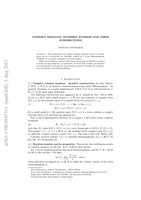 pdf complex rotation numbers bubbles and their intersections