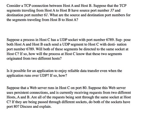Consider A TCP Connection Between Host A And Host B Chegg