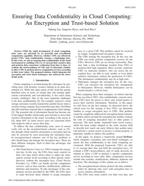 Pdf Ensuring Data Confidentiality In Cloud Computing An Encryption And Trust Based Solution