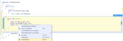 view code definition with in same code window peek definition in
