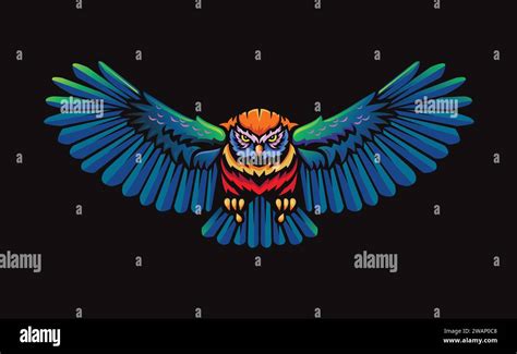 Flying Owl Color Vector Illustrationflying Owl With Open Wings And
