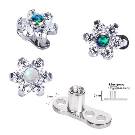 1pc G23 Titanium And Opal Gem Micro Dermal Anchor Piercing Top Dermal Skin Diver Surface Piercings