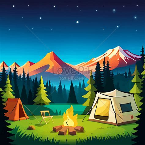 산에서 캠핑 평면 디자인의 벡터 일러스트 레이 션 사진 무료 다운로드 Lovepik