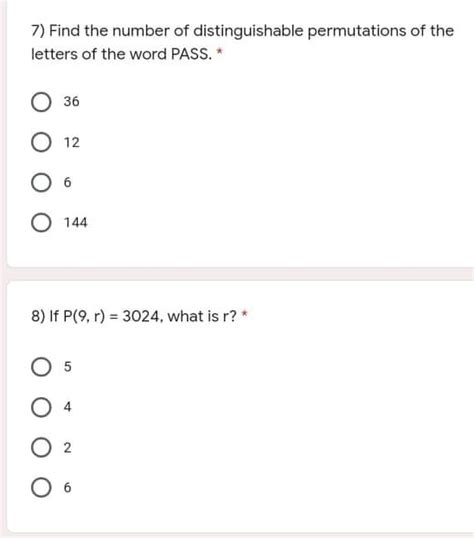 Solved 7 Find The Number Of Distinguishable Permutations Of The Letters Of The Word Pass 36