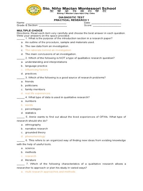 Diagnostic Test Practical Research 1 Pdf Qualitative Research Data