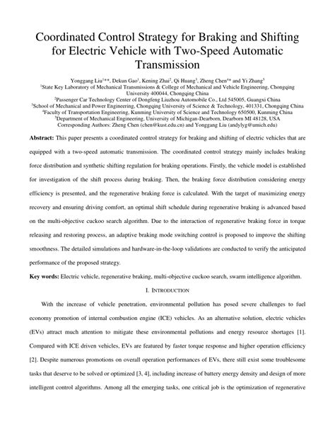 Pdf Coordinated Control Strategy For Braking And Shifting For