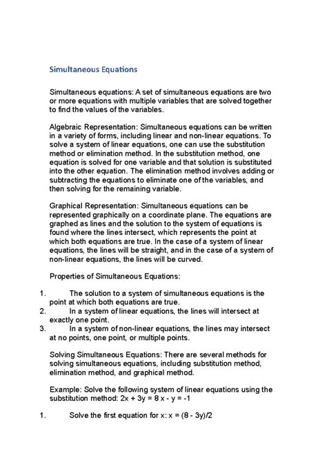 Simultaneous Equations Algebraic Representation Simultaneous Equations Can Be Written In A