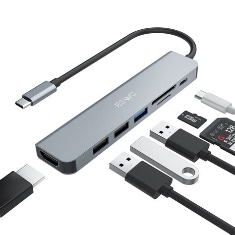 Hub USB C Jeswo 7 In 1 USB C USB HDMI SD TF 100W Gri EMAG Ro