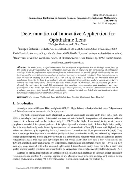 Pdf Determination Of Innovative Application For Ophthalmic Lens