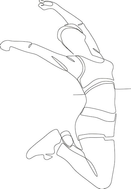 흰색 바탕에 스포티한 여성 주자의 연속 라인 프리미엄 벡터