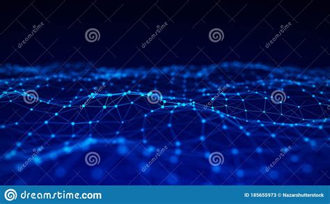 Abstract Network Connection With Dots And Lines On Dark Blue Background 3d Rendering Stock