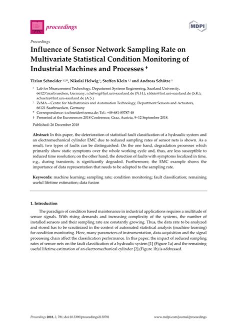 Pdf Influence Of Sensor Network Sampling Rate On Multivariate Statistical Condition Monitoring