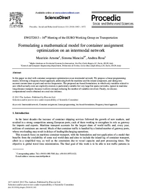 Pdf Formulating A Mathematical Model For Container Assignment Optimization On An Intermodal