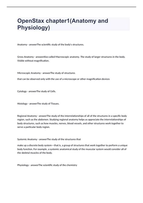 Openstax Chapter1anatomy And Physiology Questions With Answers Updated 2023 Openstax