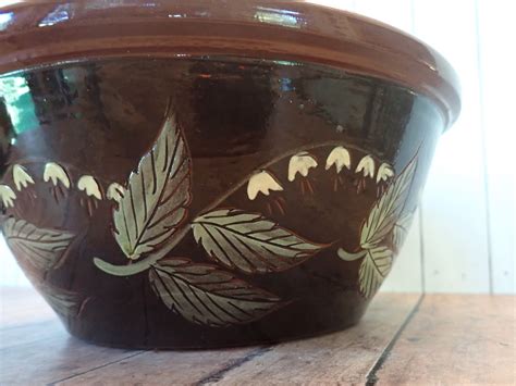 Eldreth Pottery Redware Mixing Centerpiece Bowl Black With Green And