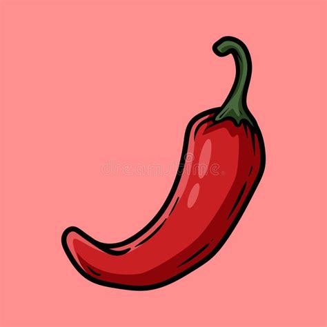 Red Chilli Pepper Isolated Drawing Line Art Style Sketch Classic