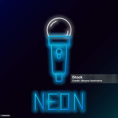 검은 색 배경에 격리 된 빛나는 네온 라인 마이크 아이콘 공기 라디오 마이크 마이크에 스피커 기호입니다 다채로운 개요 개념 벡터 가수에 대한 스톡 벡터 아트 및 기타 이미지