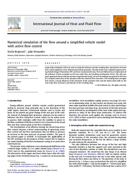 Pdf Numerical Simulation Of The Flow Around A Simplified Vehicle Model With Active Flow Control