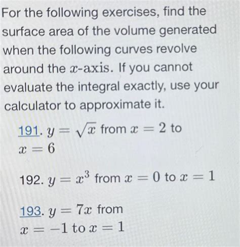 Solved For The Following Exercises Find The Surface Area Of Chegg
