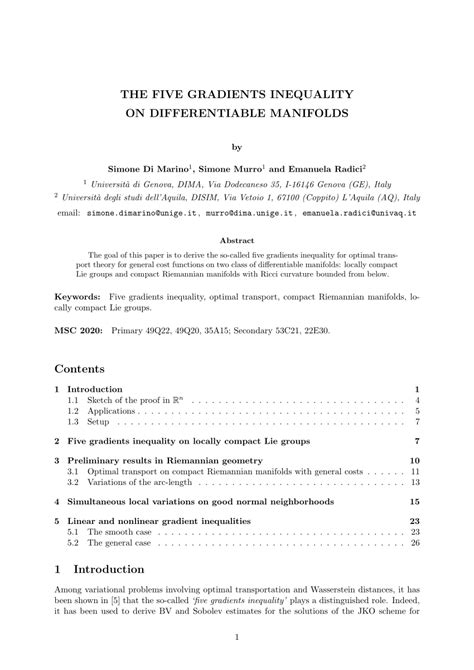 Pdf The Five Gradients Inequality On Differentiable Manifolds