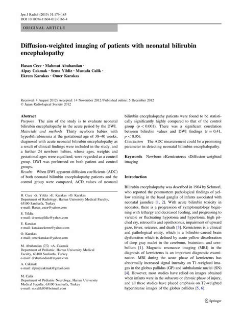PDF Diffusion Weighted Imaging Of Patients With Neonatal Bilirubin Encephalopathy DOKUMEN TIPS
