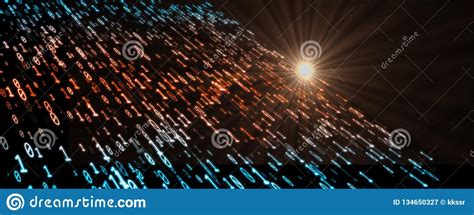 Flow Of Binary Data Zero And One Digits Flowing In Solid Dark