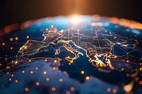 Digital World Globe Centered On Europe Concept Of Global Network And Connectivity Data Transfer