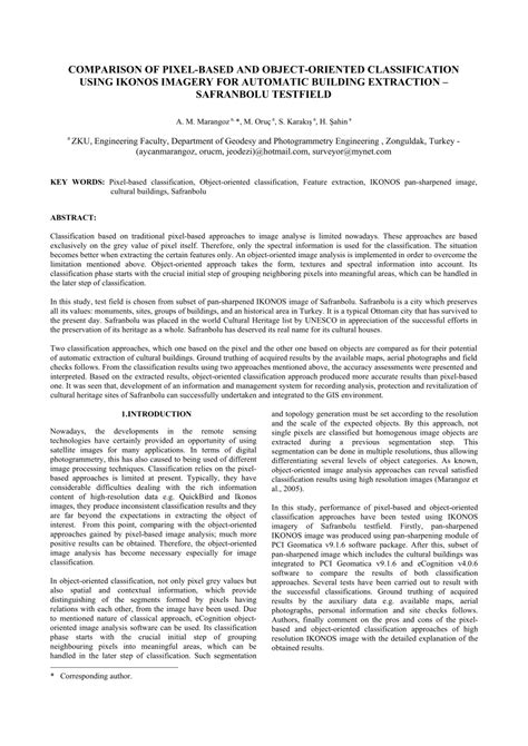 Pdf Comparison Of Pixel Based And Object Oriented Classification Using Ikonos Imagery For