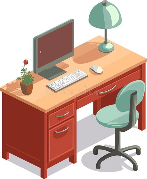 Office Desk With Computer And Lamp Modern Business Workplace Home