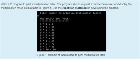 Solved Write A C Program To Print A Multiplication Table