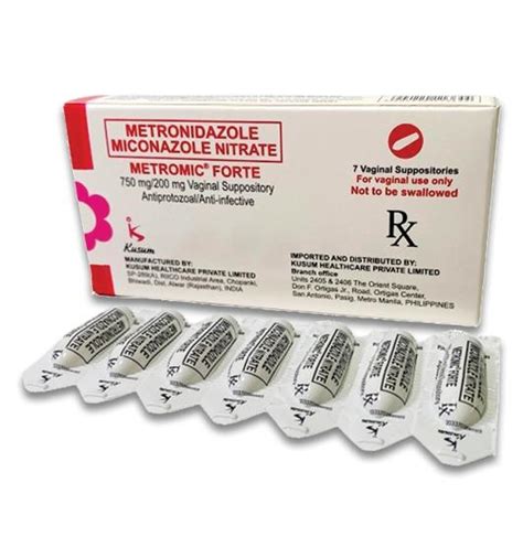 Metromic Forte Metronidazole Miconazole Nitrate 750mg 200mg Vaginal