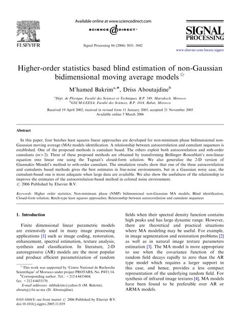 Pdf Higher Order Statistics Based Blind Estimation Of Non Gaussian
