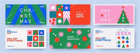 Premium Vector Merry Christmas Holiday Covers Or Horizontal Posters