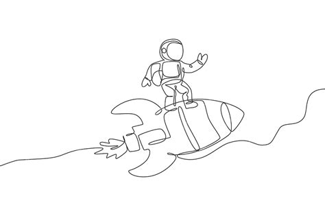 Premium Vector One Single Line Drawing Astronaut In Spacesuit Flying