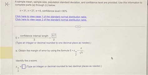 Solved A Sample Mean Sample Size Population Standard