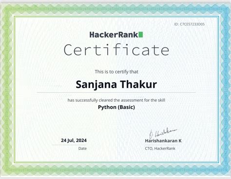 Sanjana Thakur On Linkedin Python Hackerrank Certification Dataanalysis Continuouslearning