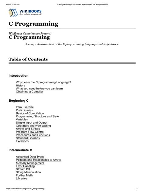 C Programming Wikibooks Open Books For An Open World Pdf C Programming Language