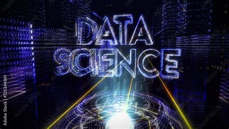 Neon Data Science 3d Text Appears In A Matrix Code World Binary Data Code Hologram Projection