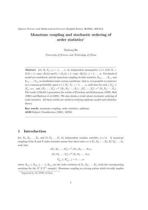 Pdf Monotone Coupling And Stochastic Ordering Of Order Statistics