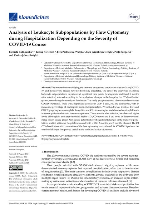 Pdf Analysis Of Leukocyte Subpopulations By Flow Cytometry During