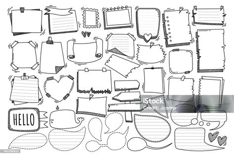 손으로 그린 낙서 벡터 요소 메시지 레이블 프레임 배너 기호 리본 화살표 장식 만화 일기 및 플래너에 대한 메모 가격에 대한 스톡 벡터 아트 및 기타 이미지 Istock