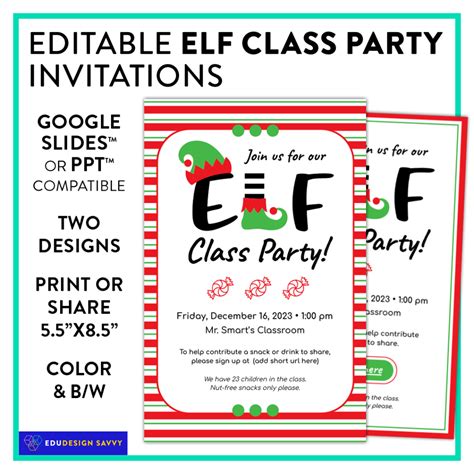 Editable Elf Class Party Invitation 2 Designs Made By Teachers