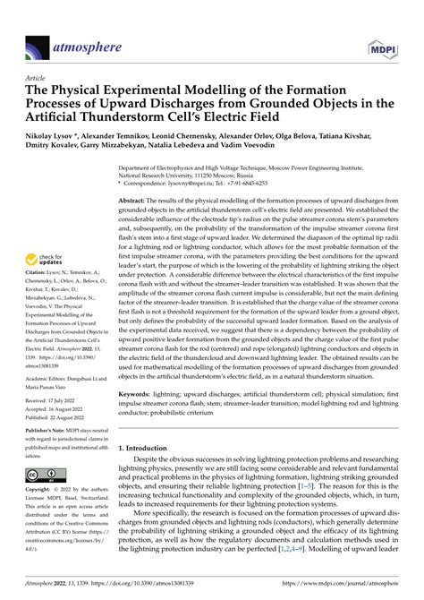 Pdf The Physical Experimental Modelling Of The Formation Processes Of Upward Discharges From