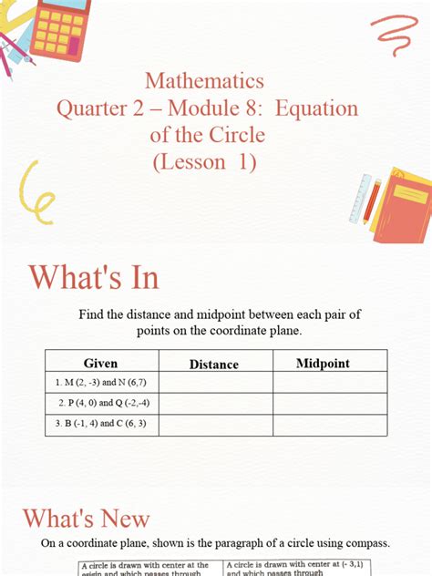Equation Of Circle Math 10 Lesson 1 Pdf Circle Equations