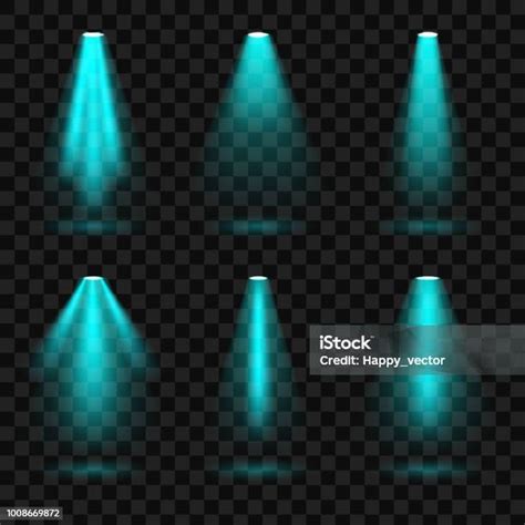 밝은 조명 스포트 라이트의 크리에이 티브 벡터 일러스트 레이 션 설정 투명 한 배경에서 분리 하는 광원 콘서트 현장 조명 아트 디자인 빔입니다 추상 개념 그래픽 요소 개체