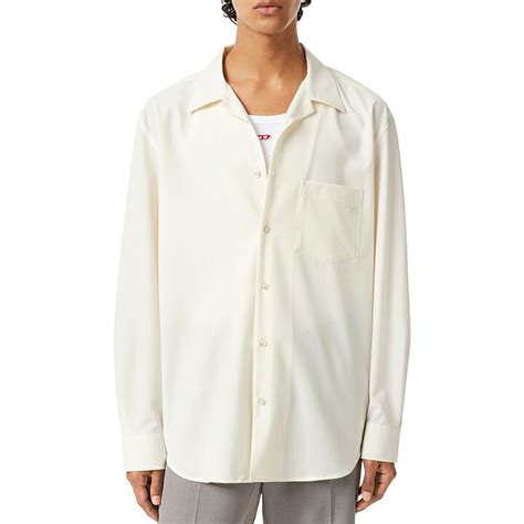 【楽天市場】 Diesel ディーゼル メンズ ワンポイント刺繍ロゴ オープンカラー シンプル 長袖シャツ【s Wooly】【サイズl】【1サイズ程大きめのサイズ感】【アイボリー】die M