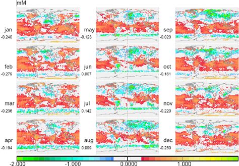 Local Relative Deviations For Aot Of The 16 Aerocom Models Median