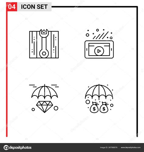 Mobile Interface Line Set Pictograms Wrench Insurance Marketing Social Network Stock Vector